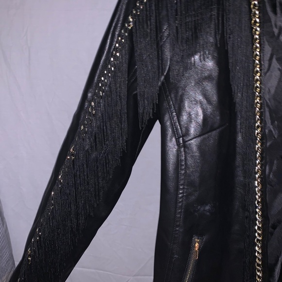 Her | Jackets & Coats | Black Leather Jacket With Gold Chain And ...